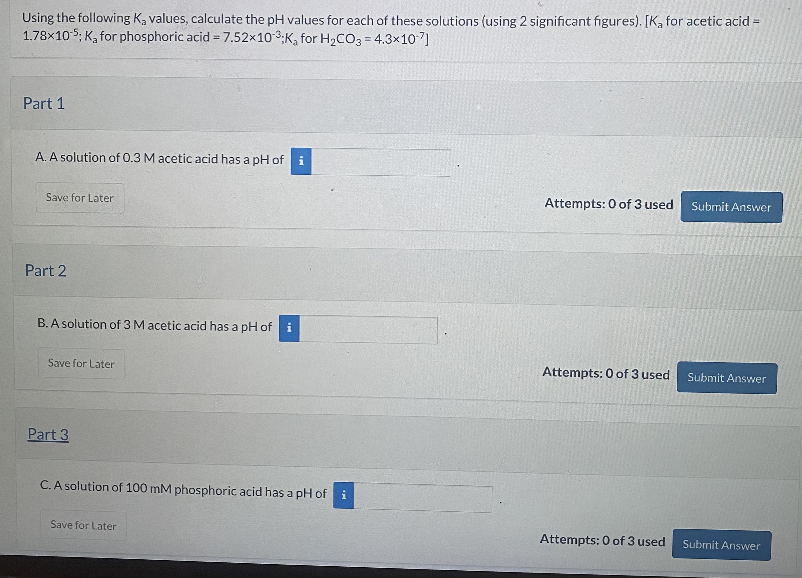 Solved Using the following Ka values, calculate the pH | Chegg.com