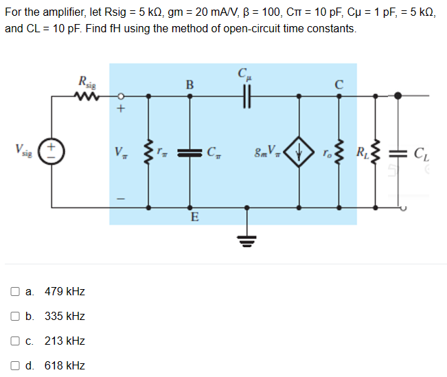 Solved For the amplifier, let Rsig | Chegg.com