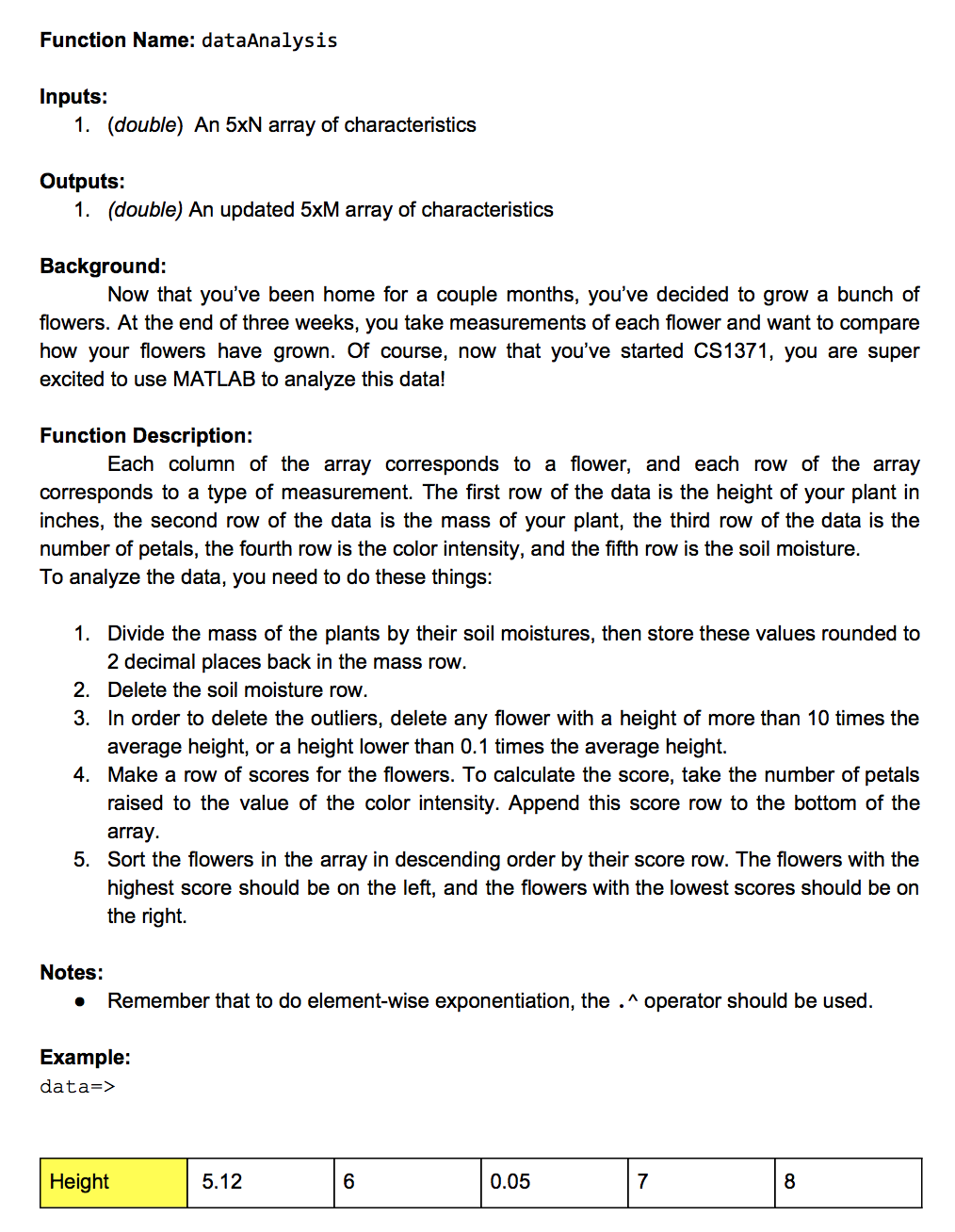 Solved Function Name Dataanalysis Inputs 1 Double An 6131