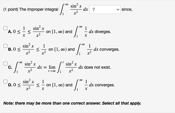 Solved The improper integral (converges or diverges) | Chegg.com