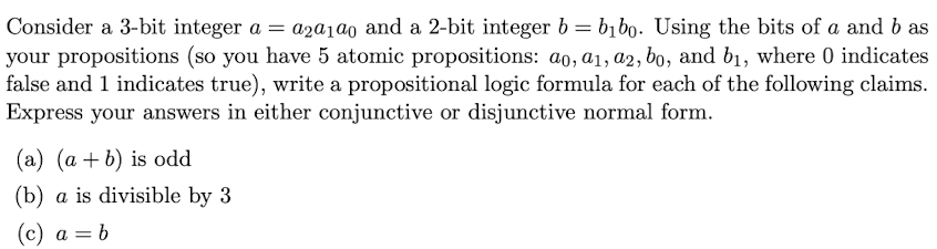 Solved Consider a 3-bit integer a=a2a1a0 and a 2-bit integer | Chegg.com