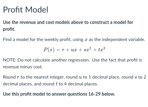 Profit Model Use the revenue and cost models above to | Chegg.com