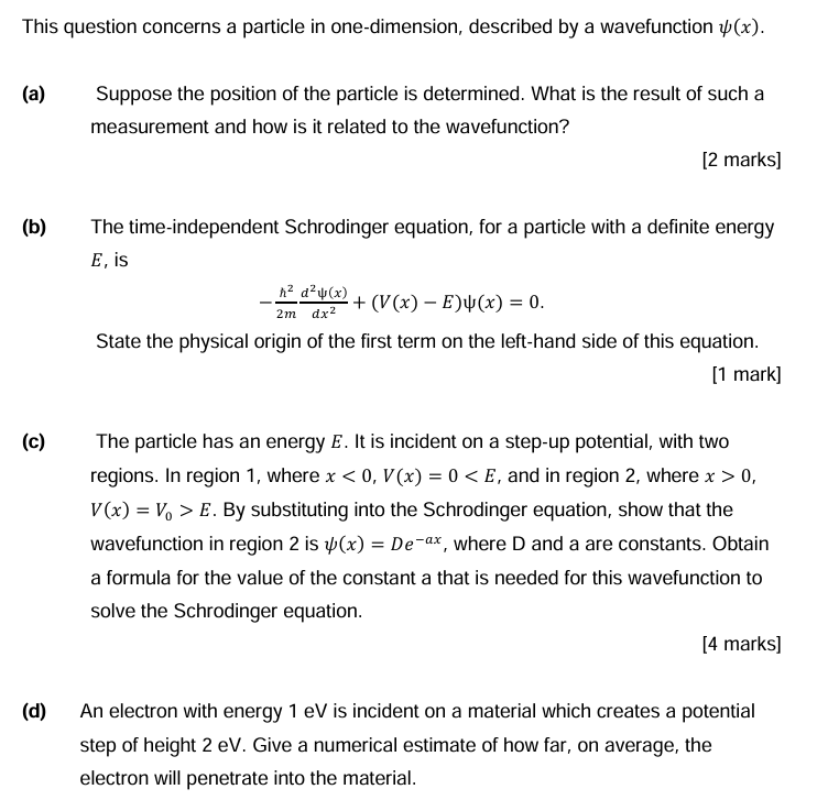 Solved This question concerns a particle in one-dimension, | Chegg.com