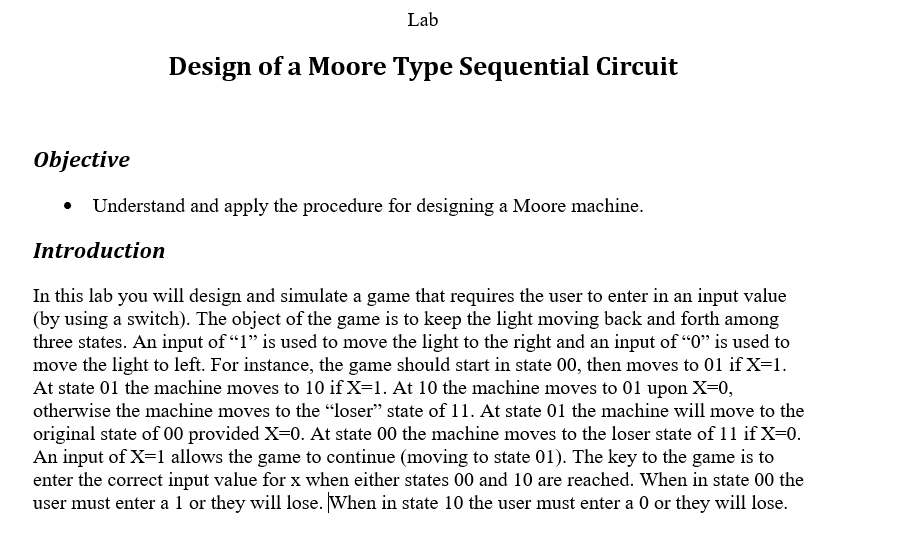 Solved Lab Design of a Moore Type Sequential Circuit | Chegg.com