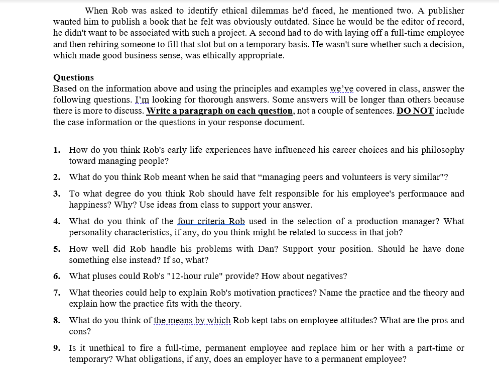 Solved: INTEGRATIVE CASE I Rob Panco: Background And Manag... | Chegg.com