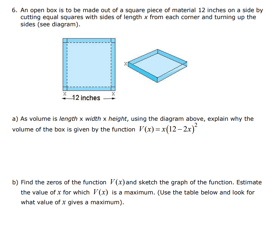 Solved 6. An open box is to be made out of a square piece of | Chegg.com
