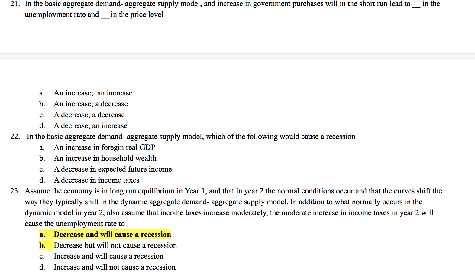 Solved 21. In the basic aggregate demand- aggregate supply | Chegg.com