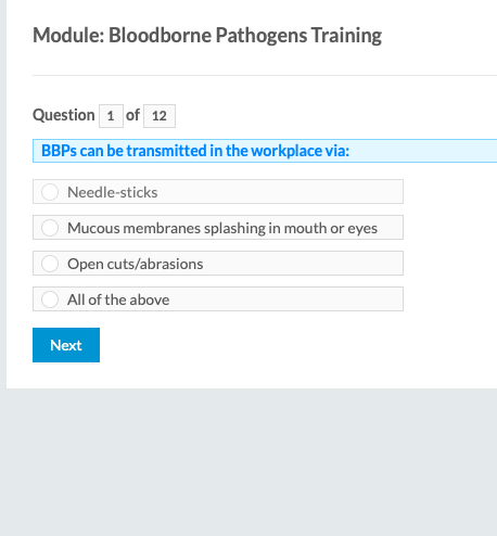 Solved Module: Bloodborne Pathogens Training Question 1 of | Chegg.com