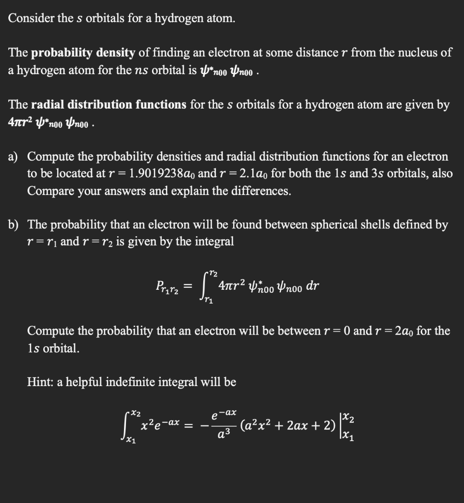 Solved Consider the s orbitals for a hydrogen atom. The | Chegg.com