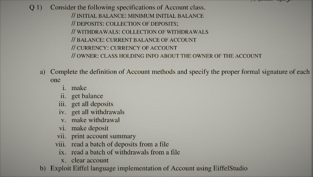 Solved (1) Consider the following specifications of Account | Chegg.com