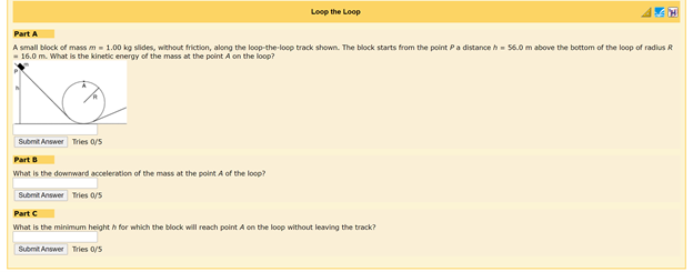Solved Loop the Loop Part A A small block of mass m - 1.00 | Chegg.com