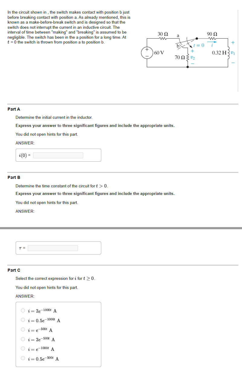 Solved In the circuit shown in , the switch makes contact | Chegg.com