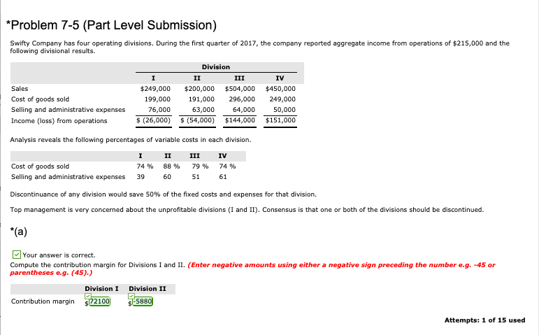 Solved *Problem 7-5 (Part Level Submission) Swifty Company | Chegg.com