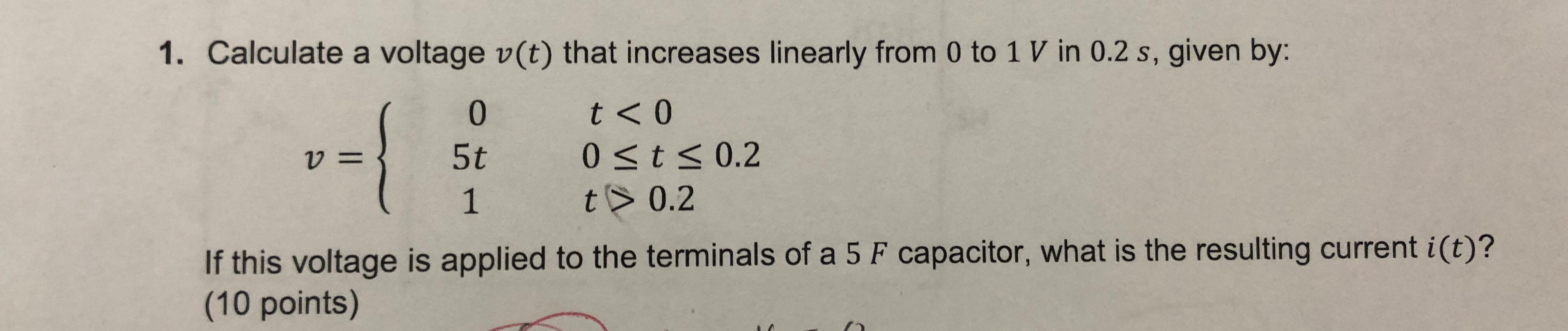 Solved Calculate a voltage v(t) that increases linearly from | Chegg.com