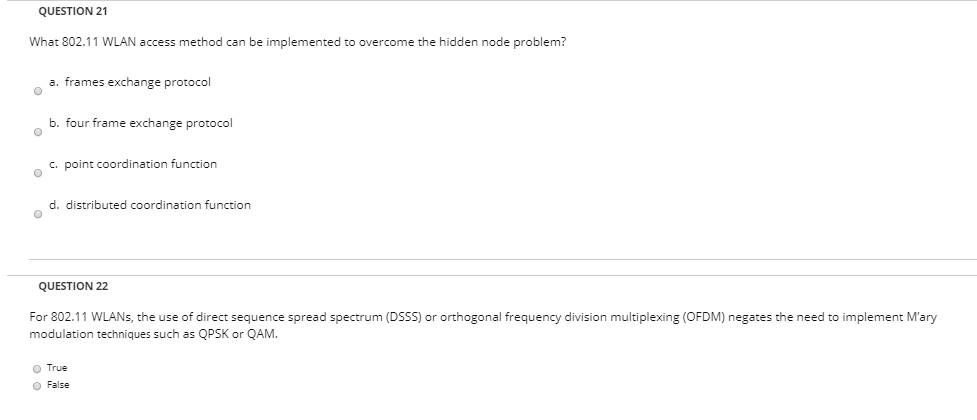 Solved QUESTION 19 The 802.11 Point Coordination Function | Chegg.com