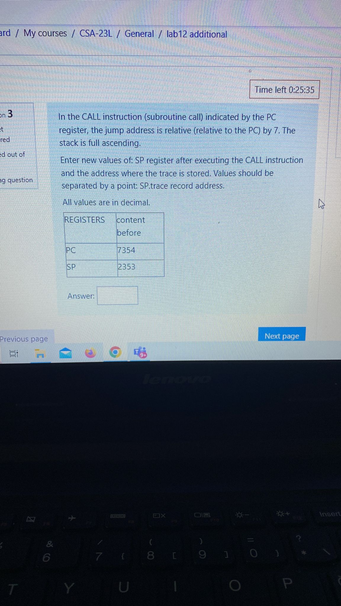 Solved In The Call Instruction Subroutine Call Indicated 