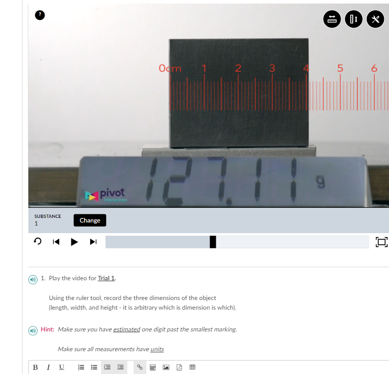 Solved 1. Play the video for Trial 1. Using the ruler tool, | Chegg.com