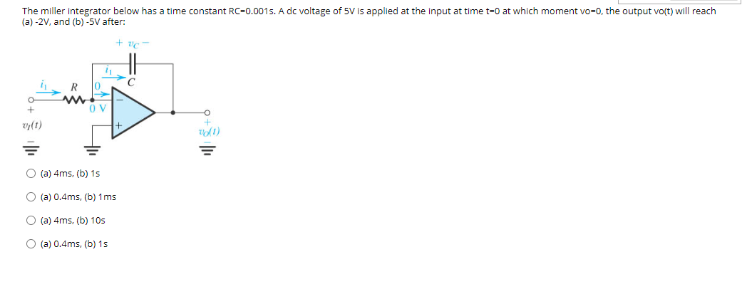 Solved The miller integrator below has a time constant | Chegg.com