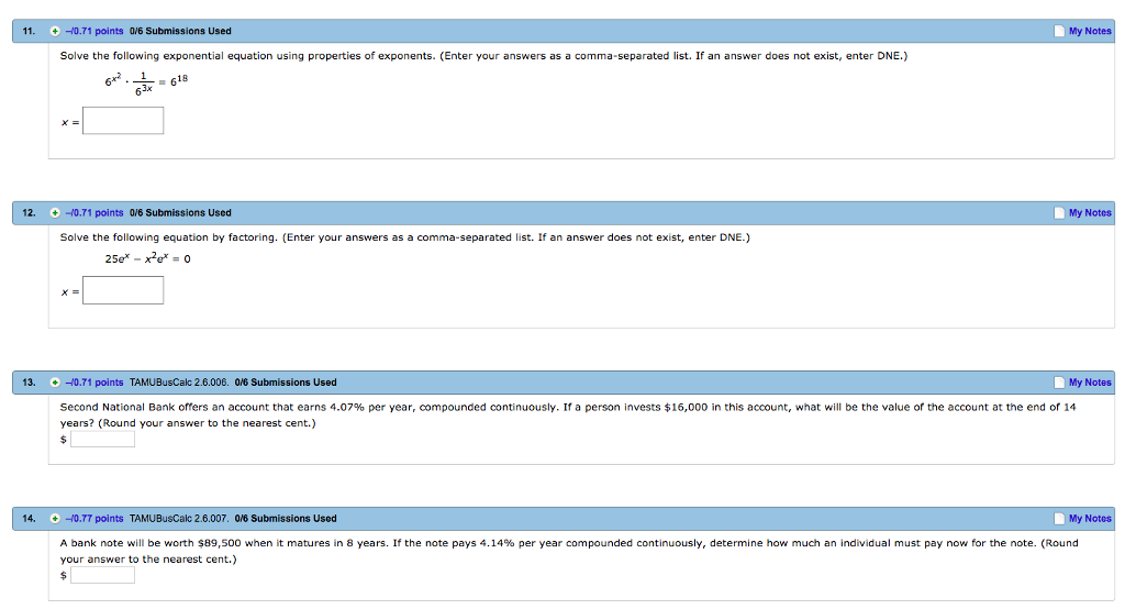 Solved 11. 10.71 points 0/6 Submissions Used My Notes Solve | Chegg.com
