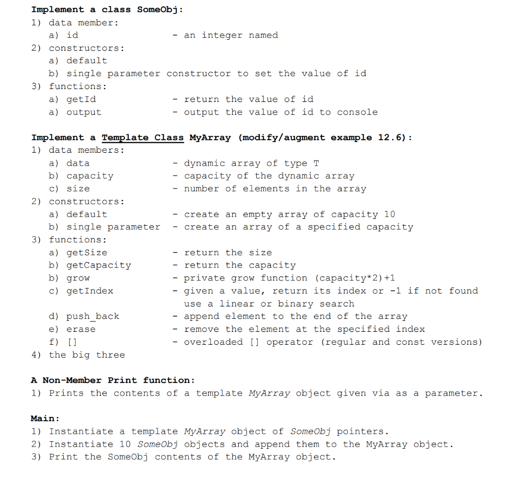 Solved Implement a class SomeObj: 1) data member: a) id an | Chegg.com