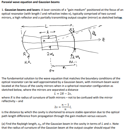 Paraxial wave equation and Gaussian beams 1. Gaussian | Chegg.com