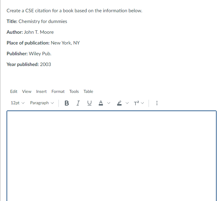 Create a CSE citation for a book based on the | Chegg.com