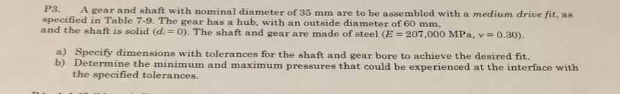 Solved P3. A gear and shaft with nominal diameter of 35 mm | Chegg.com