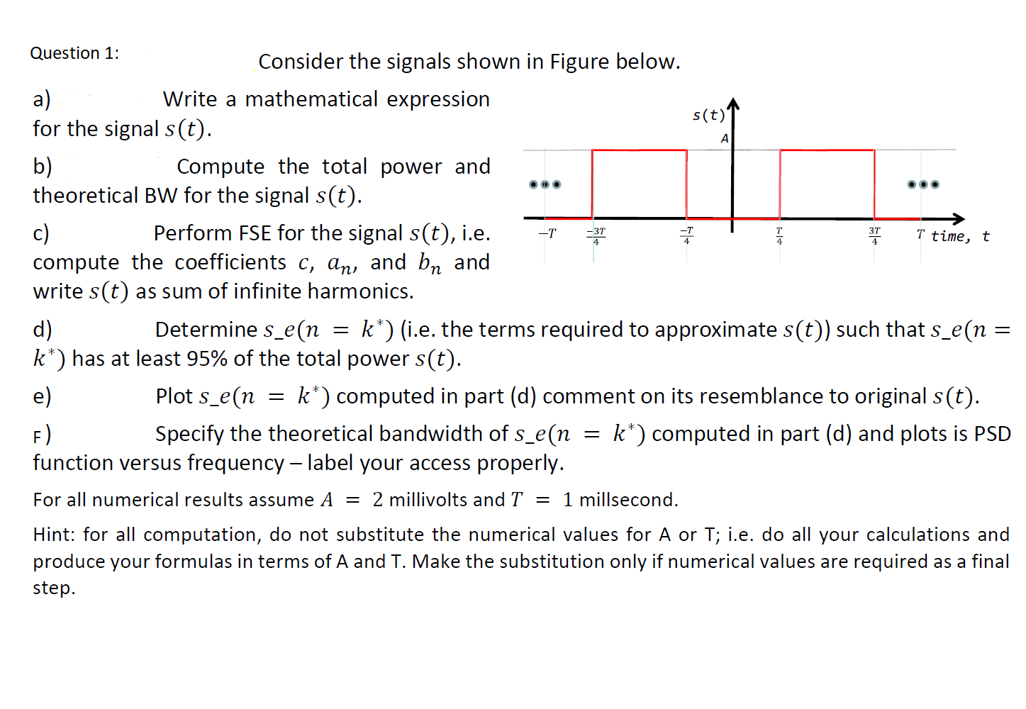 Solved Question 1: А -T - 3T T time, t Consider the signals | Chegg.com