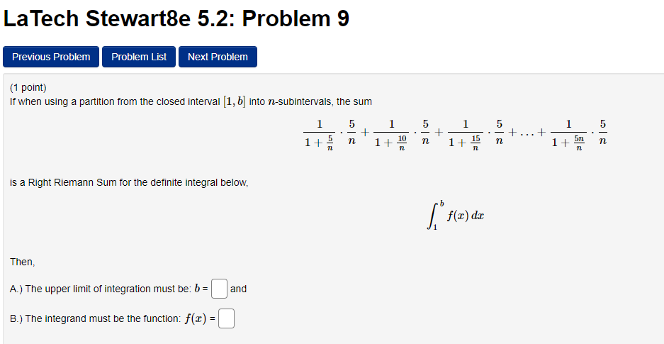 Solved LaTech Stewart8e 5.2: Problem 9 (1 point) If when | Chegg.com