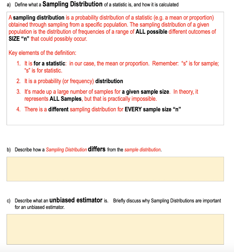 Solved a) Define what a Sampling Distribution of a statistic | Chegg.com
