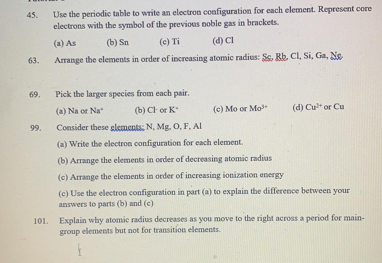 Solved 45. Use the periodic table to write an electron | Chegg.com
