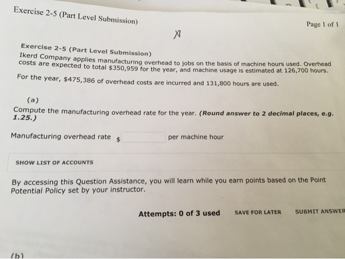 Solved Exercise 2-5 (Part Level Submission) Page 1 of 1 | Chegg.com