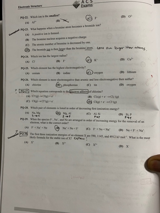 Solved ACS Exams Electronic Structure PQ-22. Which ion is | Chegg.com