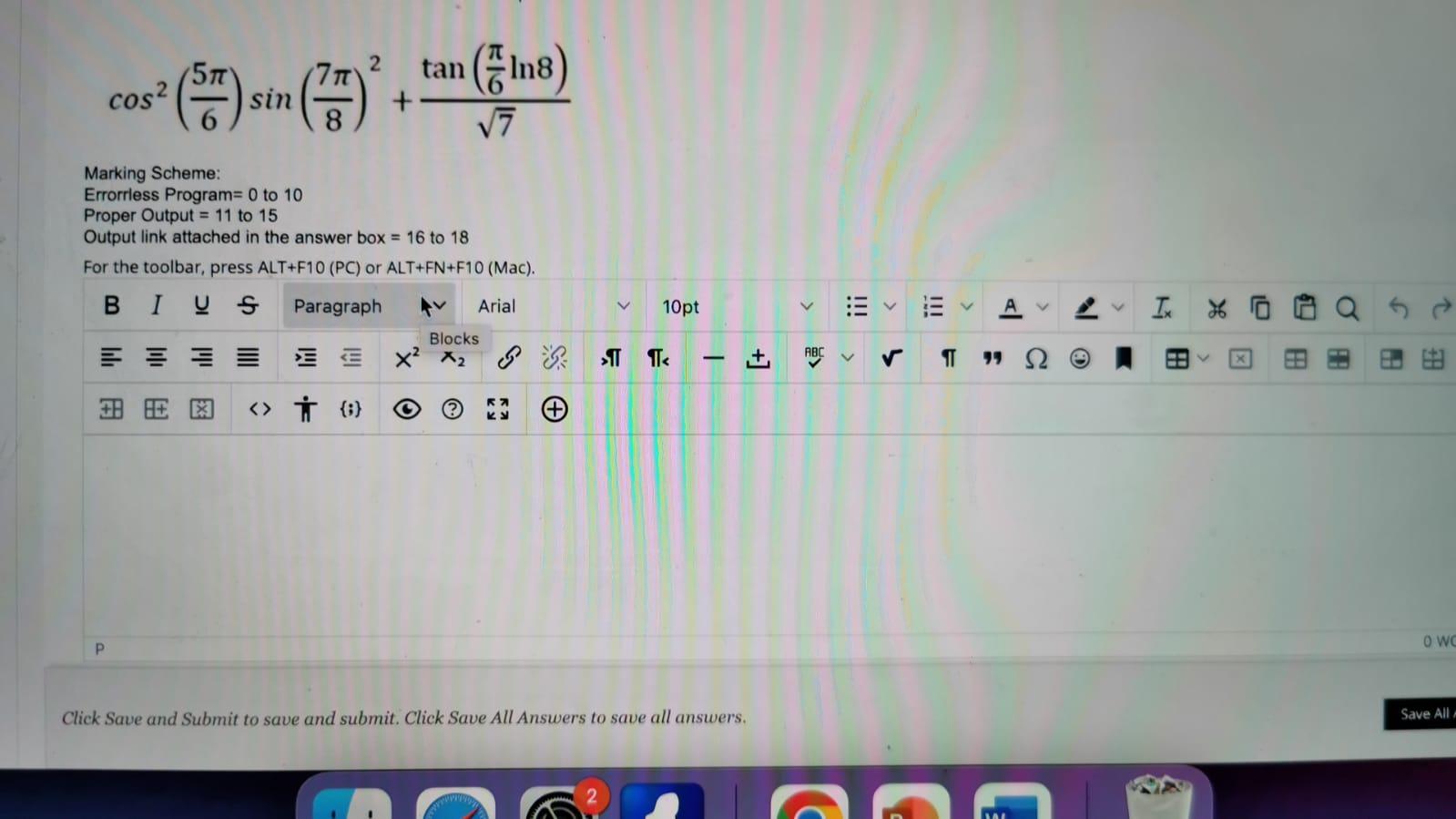 2 15л cos? ) sin + - tan (@lns) V7 8 Marking Scheme: | Chegg.com