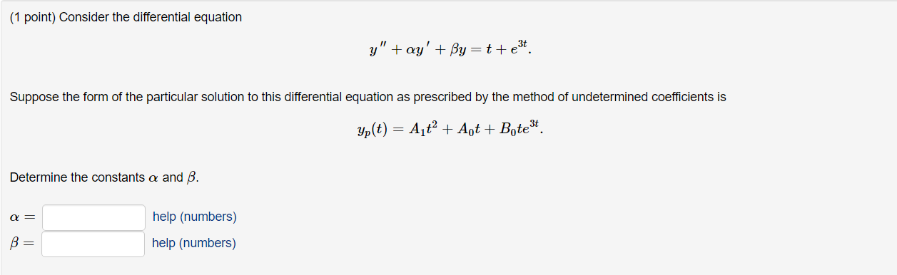 Solved (1 point) Consider the differential equation | Chegg.com