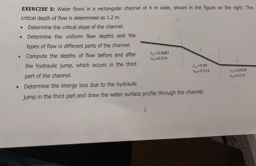 Solved EXERCISE 5: Water flows in a rectangular channel of 4 | Chegg.com