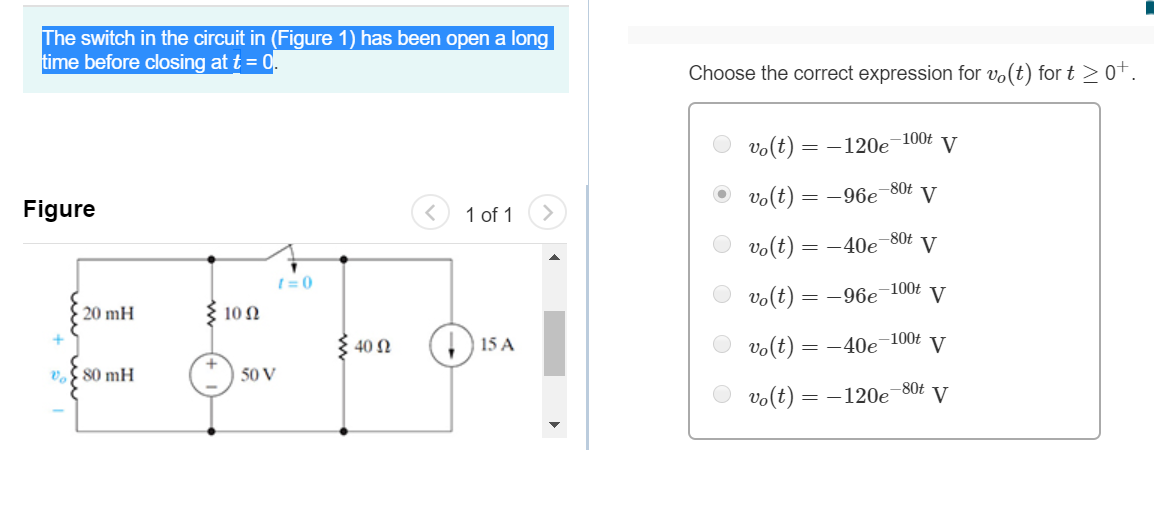 Solved The switch in the circuit in (Figure 1) has been open | Chegg.com