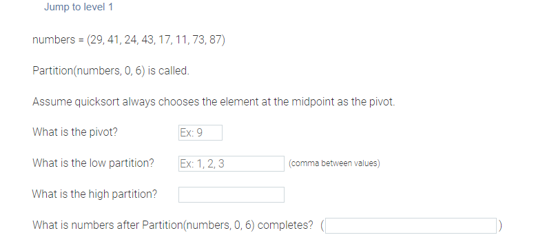 Solved Jump to level 1 numbers =(29,41,24,43,17,11,73,87) | Chegg.com