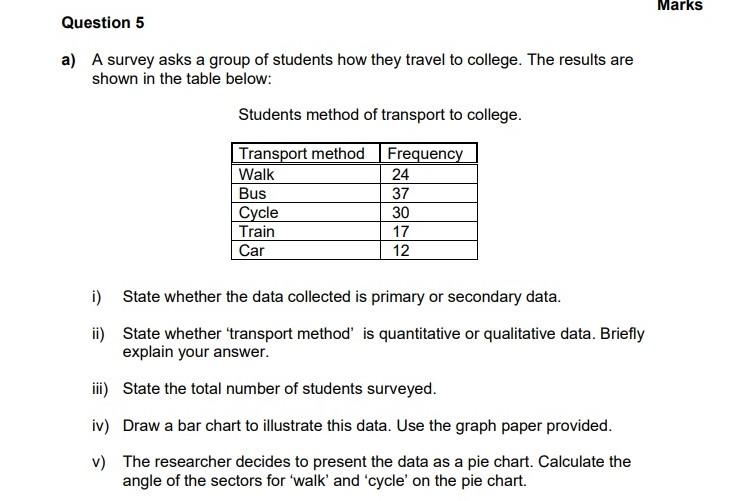 Solved Marks Question 5 a) A survey asks a group of students | Chegg.com