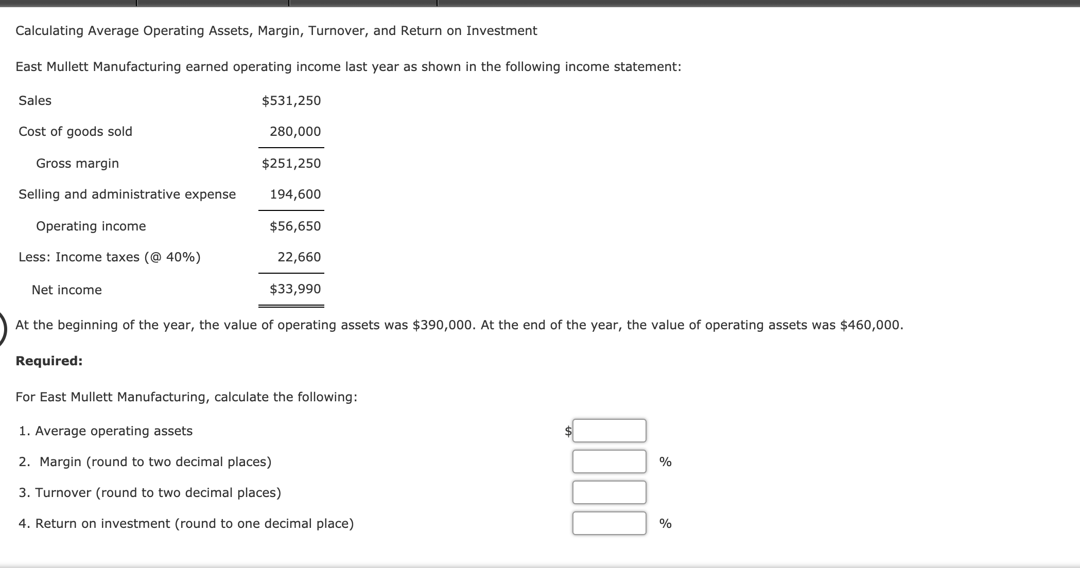 Solved Calculating Average Operating Assets, Margin, | Chegg.com