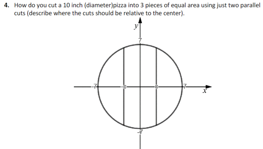 Solved 4. How do you cut a 10 inch (diameter)pizza into 3 | Chegg.com