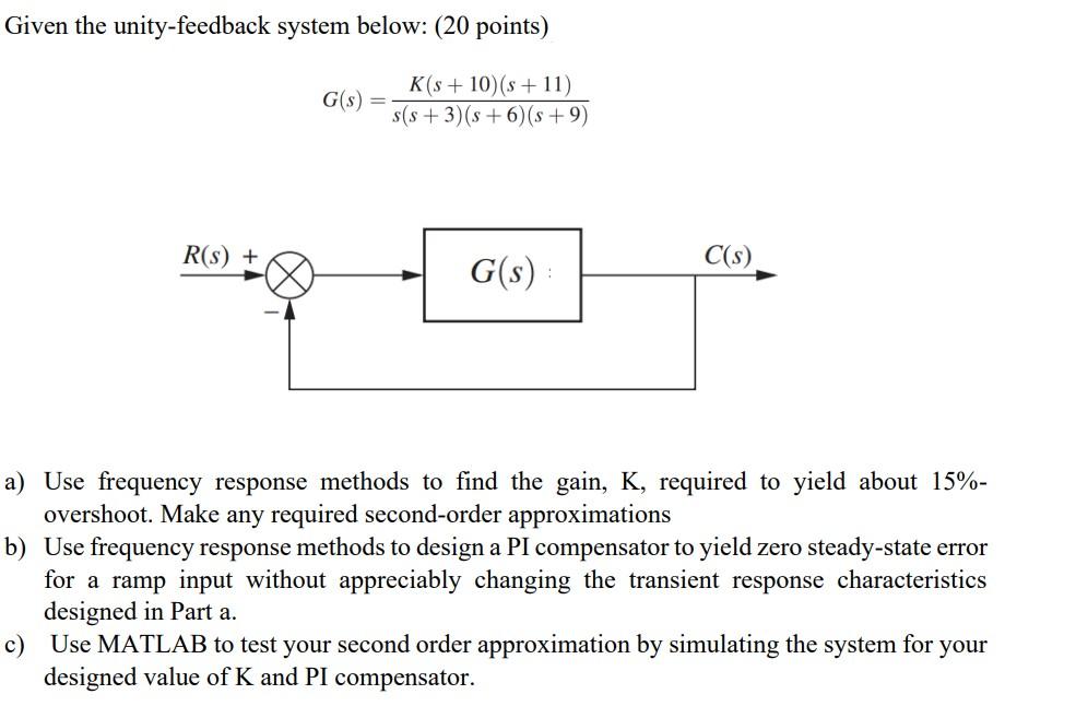 Solved Given the unity-feedback system below: ( 20 points) | Chegg.com