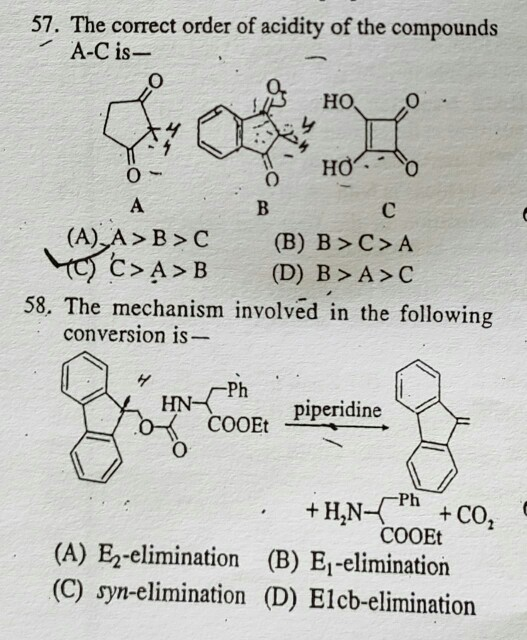 Solved 57. The correct order of acidity of the compounds | Chegg.com