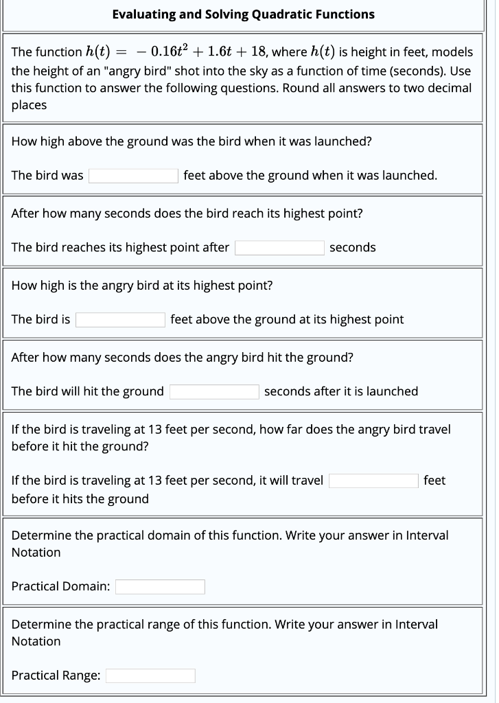 Solved Evaluating and Solving Quadratic Functions The | Chegg.com