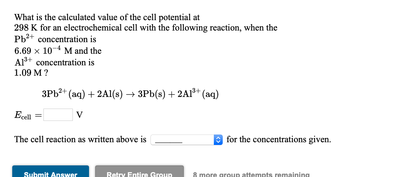 Solved What is the calculated value of the cell potential at | Chegg.com