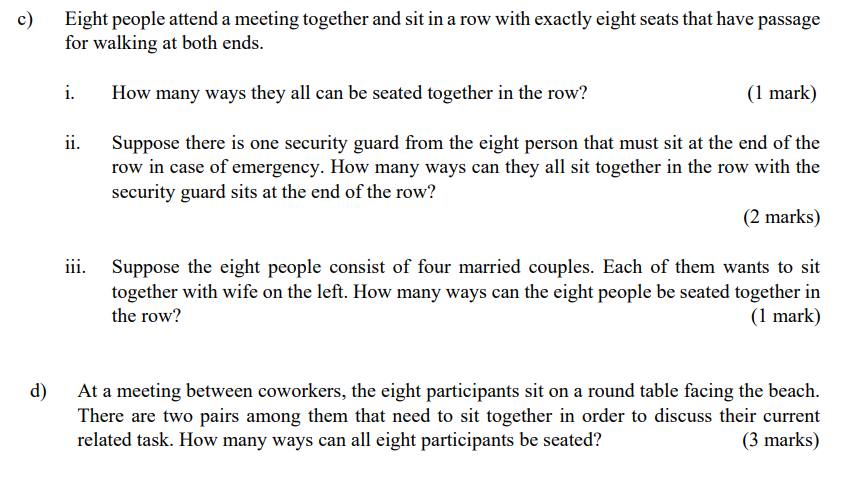 Solved c) Eight people attend a meeting together and sit in | Chegg.com