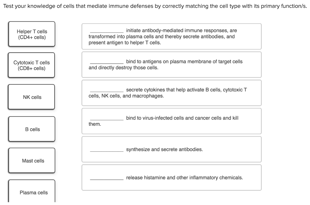 Solved Test your knowledge of cells that mediate immune | Chegg.com