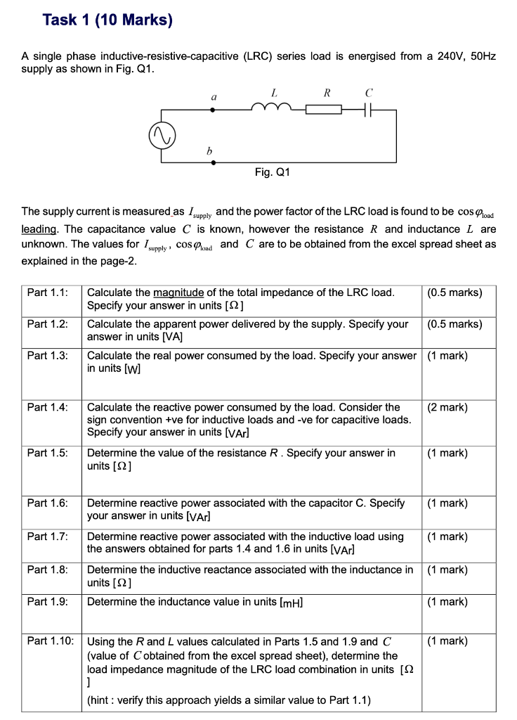 Solved Supply current [A] 0.5 Power factor of the LRC load | Chegg.com