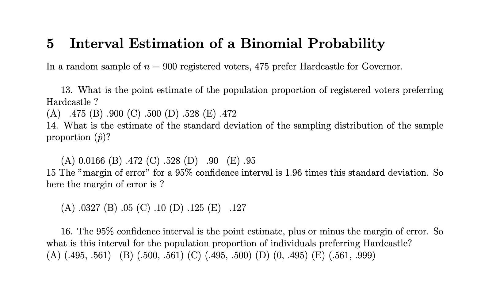 Solved 5 Interval Estimation of a Binomial Probability In a | Chegg.com