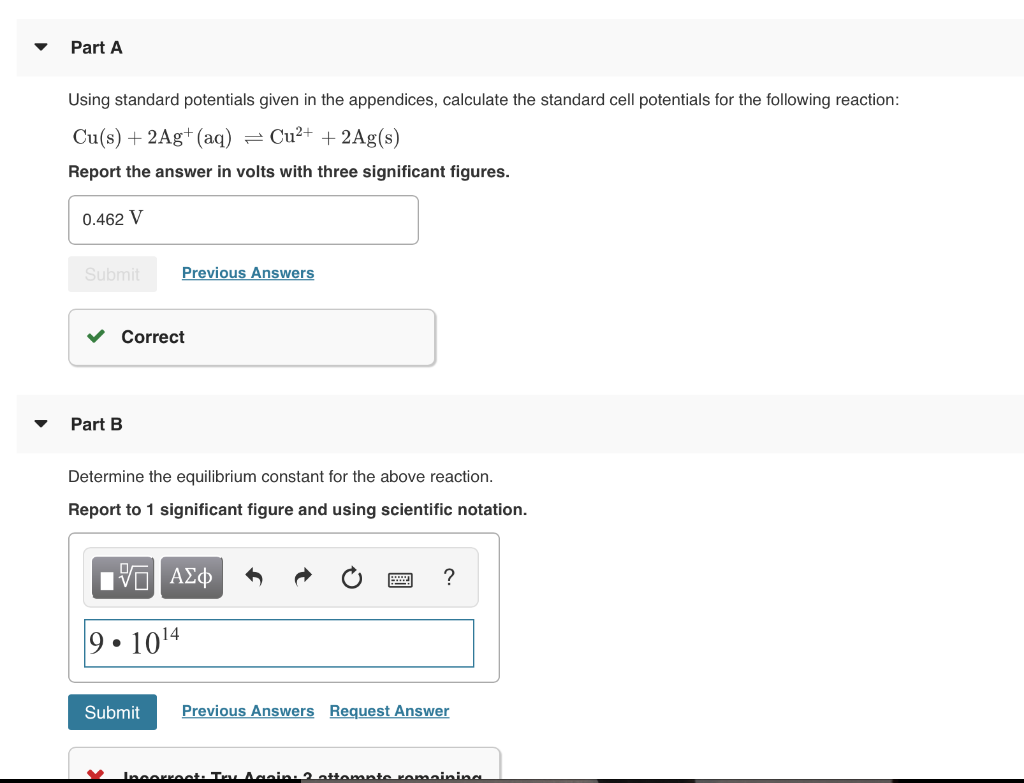 Solved Part A Using standard potentials given in the | Chegg.com